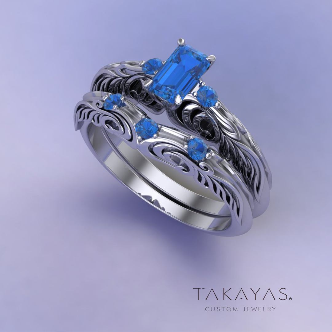 Ocean-Inspired Custom Wedding Rings with Benitoite | Takayas Custom ...